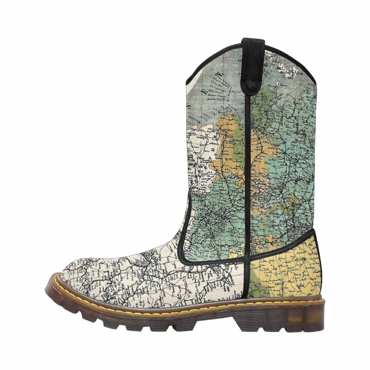 Antique Map design mens western lumber boots, Design 18 – VictorianTimes